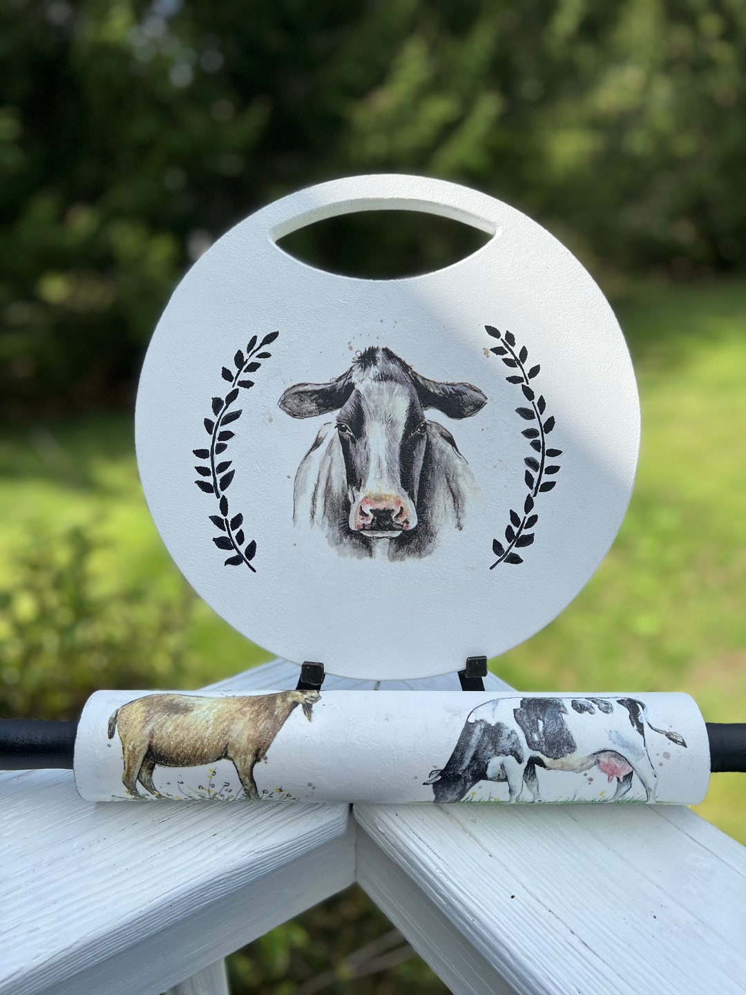 Decorative Double Sided Cow and Goat Farmhouse Breadboard With Matching ...