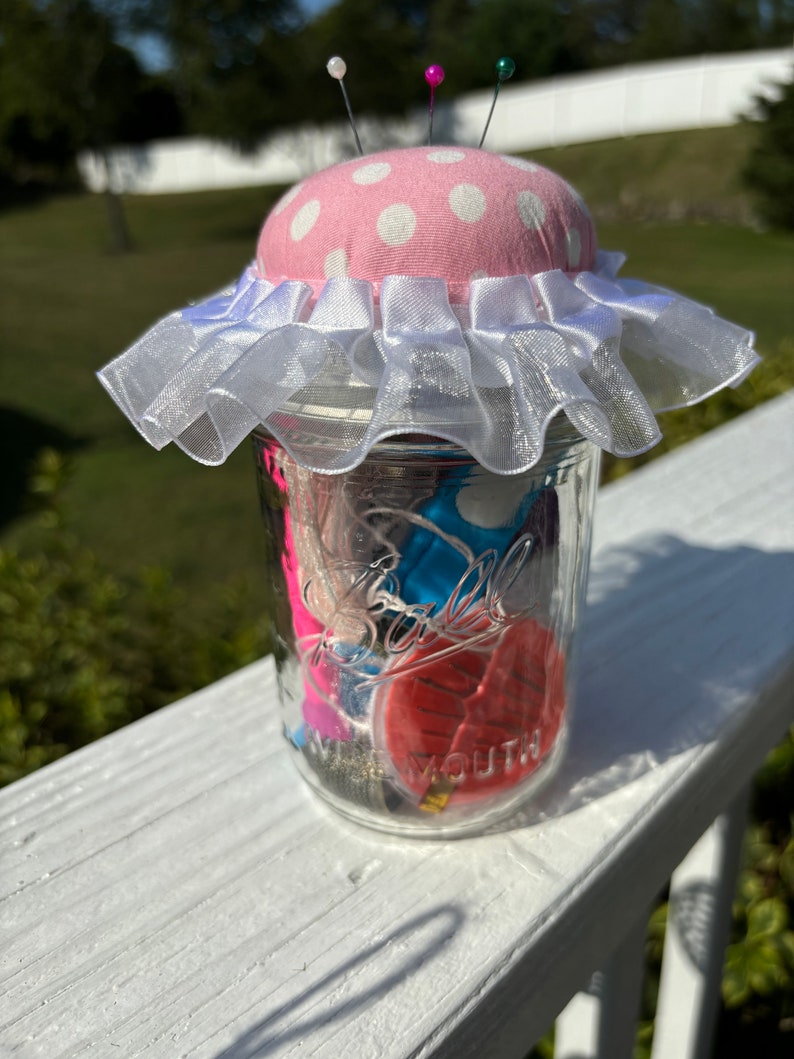 Mason Jar Pin Cushion/supply Holder With Supplies, Gift for Sewers ...