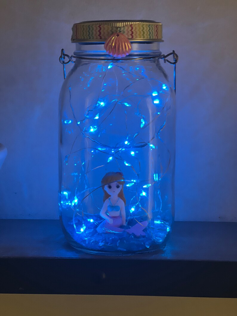 Mermaid Mason Jar Solar Lantern With Ocean Blue Lights, Bathroom or ...