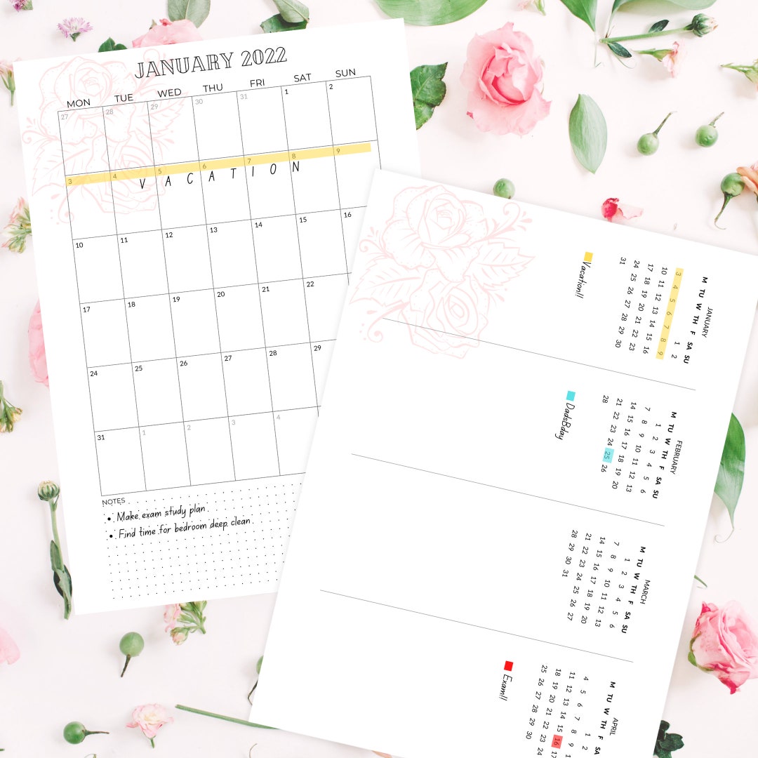 Printable 2022 Monthly Calendar Planner, Monthly Bundle, A4, US Letter ...