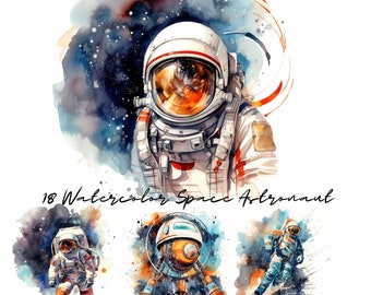Space Astronaut Alien Rocket Watercolor Clipart Planet Clip Art Digital ...