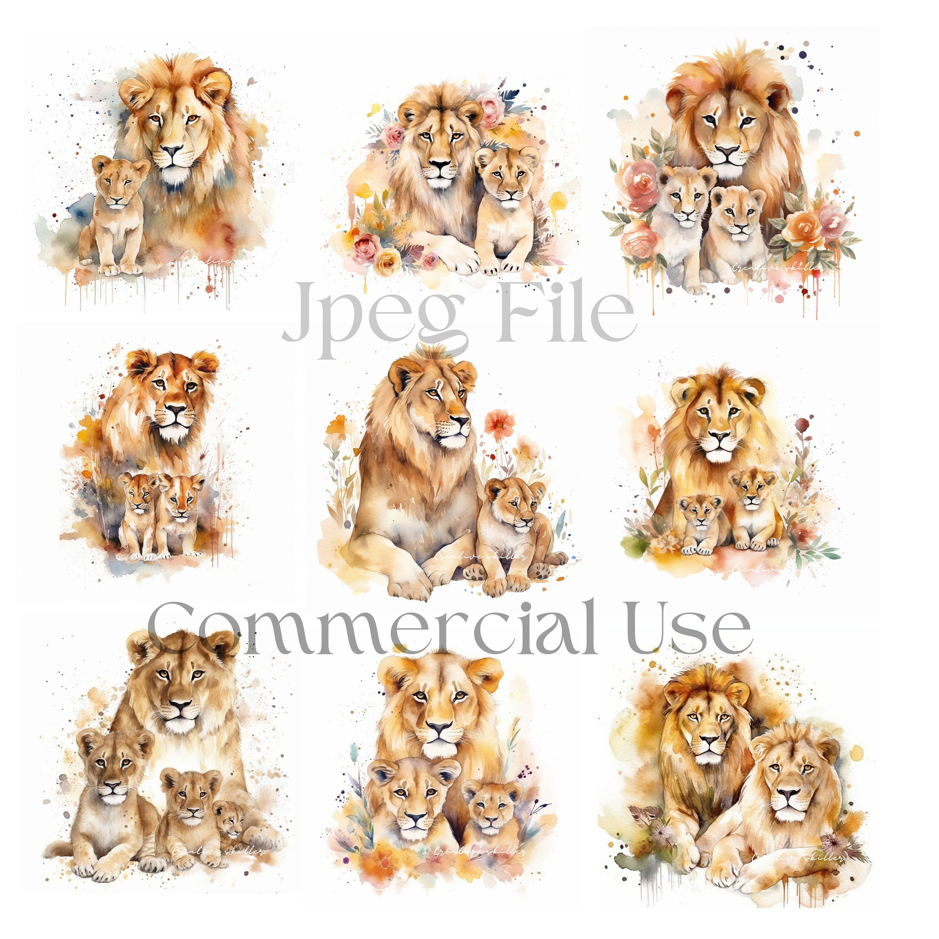 Watercolor Lion Clipart Safari Animal Art 20 High Quality JPG Digital ...