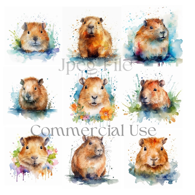 Watercolor Capybara Clipart 19 High Quality JPG Files - Etsy