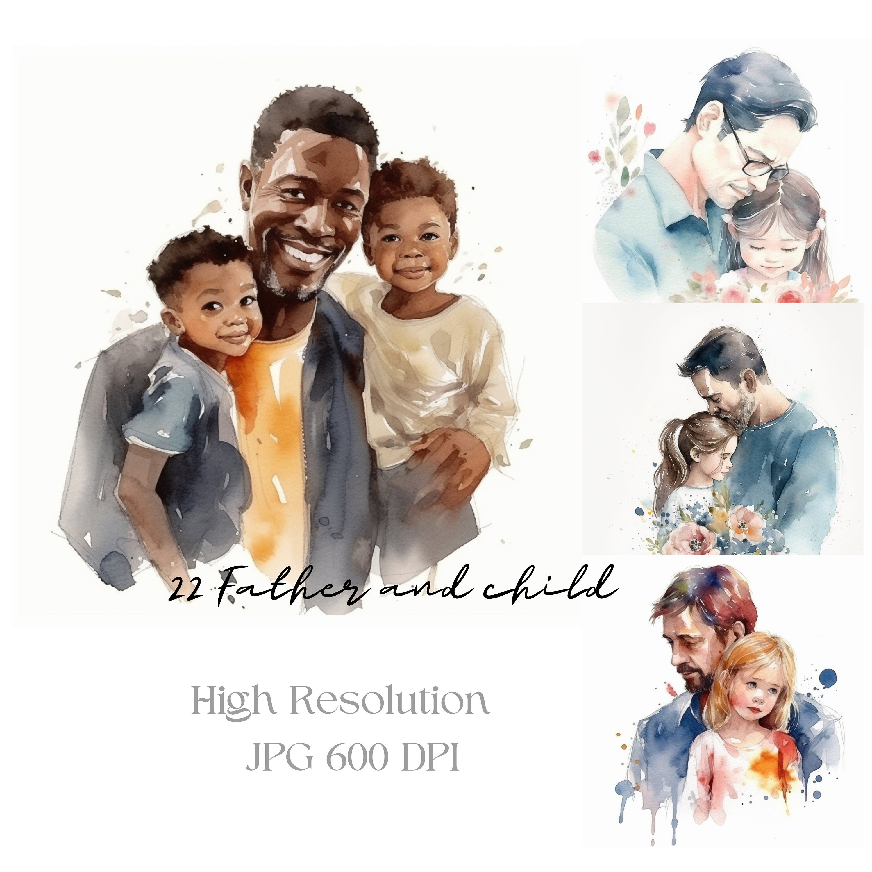 Father Day Clip Art Father and Child, Watercolor Clipart Bundle Father ...