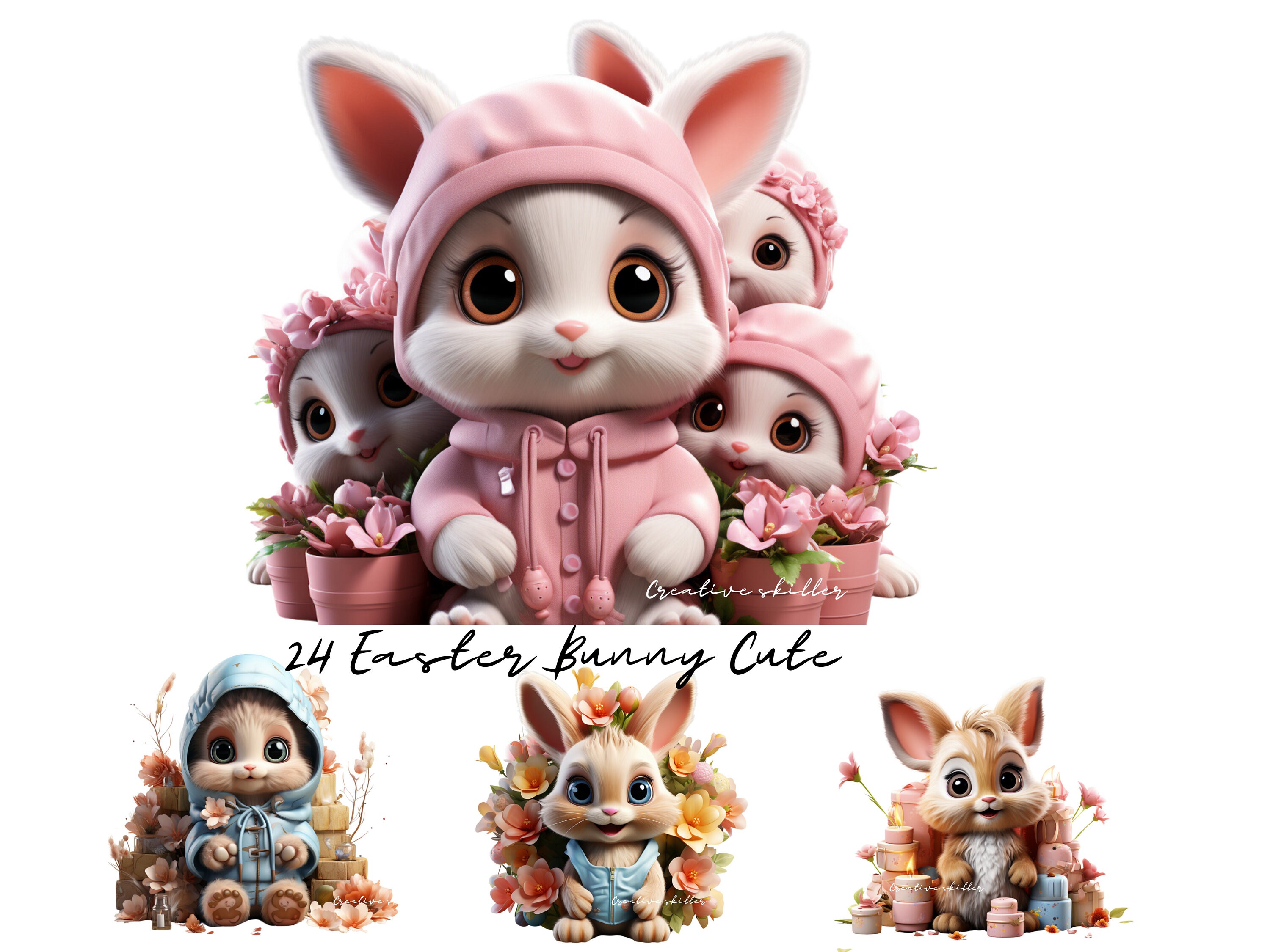 Easter Bunny Clipart, Rabbit Clipart, Printable Watercolor Clipart, 24 ...