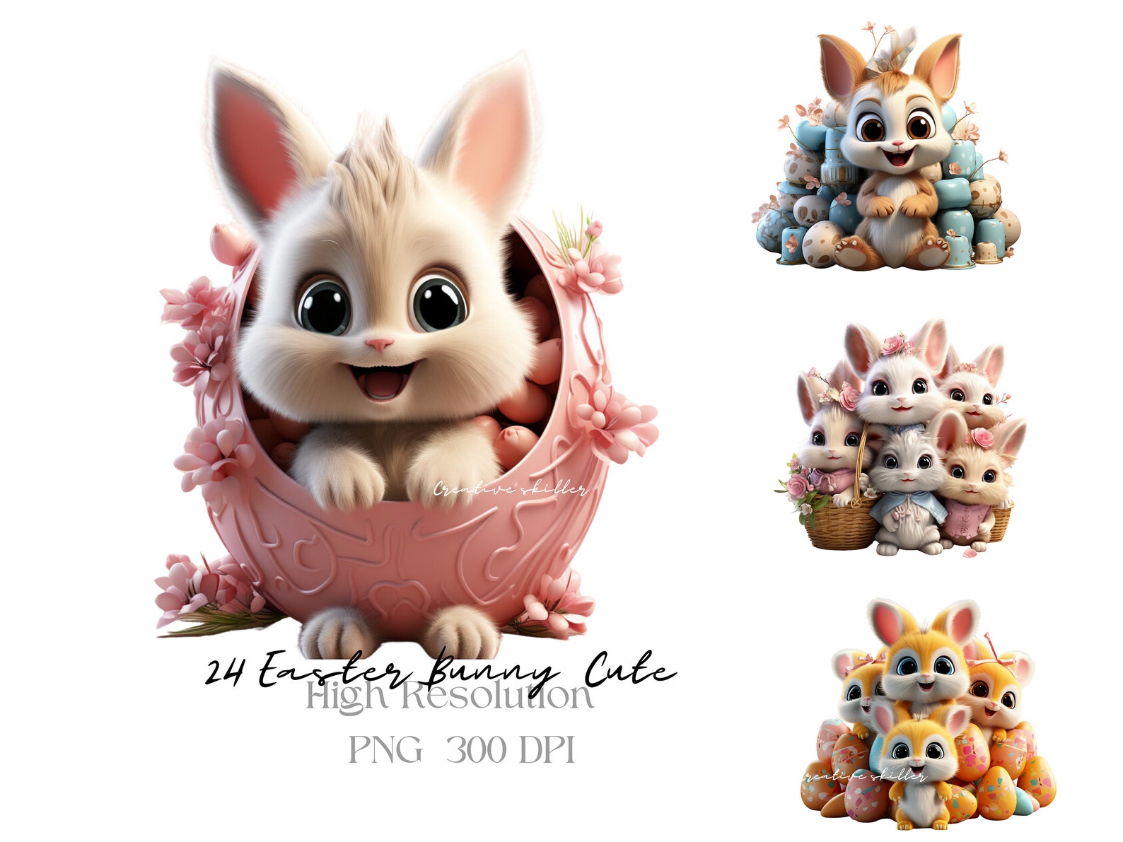 Easter Bunny Clipart, Rabbit Clipart, Printable Watercolor Clipart, 24 ...