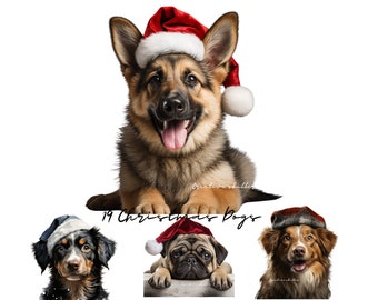 Christmas Dogs, 670 Santa Dogs PNG Clipart Bundle 111 Breeds, Christmas ...