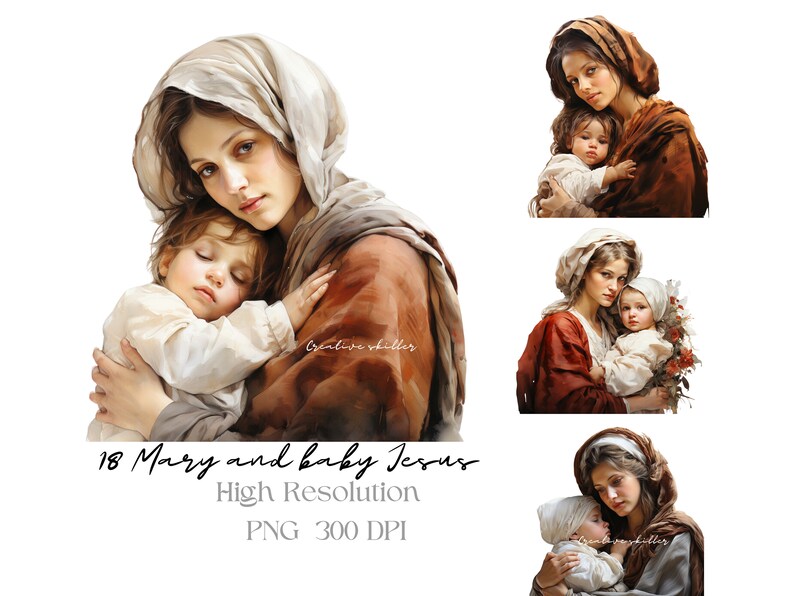 Mother Mary Watercolor Clipart, Virgin Mary Baby Jesus PNG (digital) - Etsy