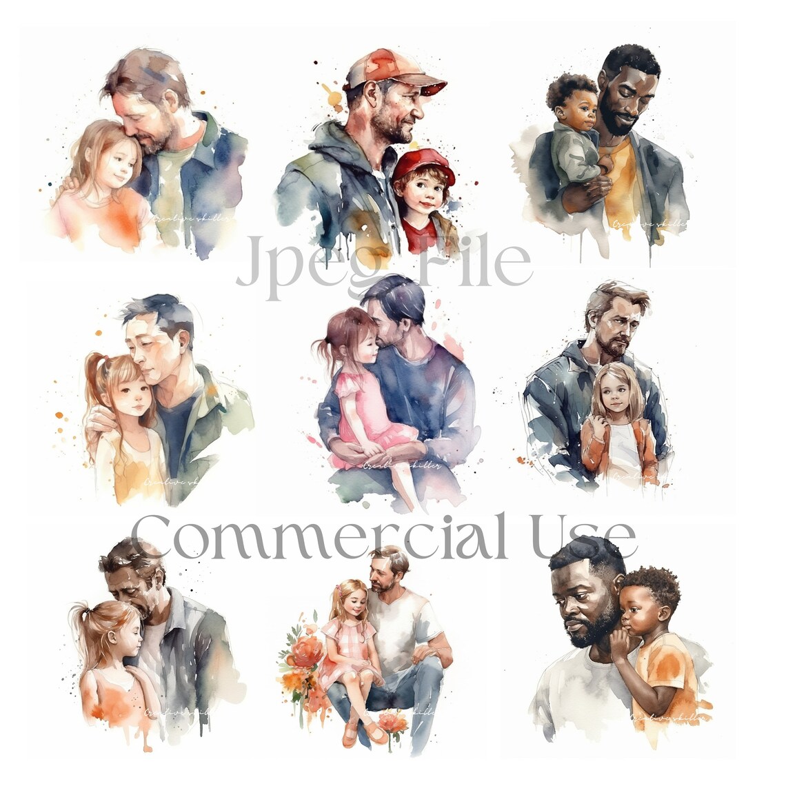 Father Day Clip Art Father and Child, Watercolor Clipart Bundle Father ...