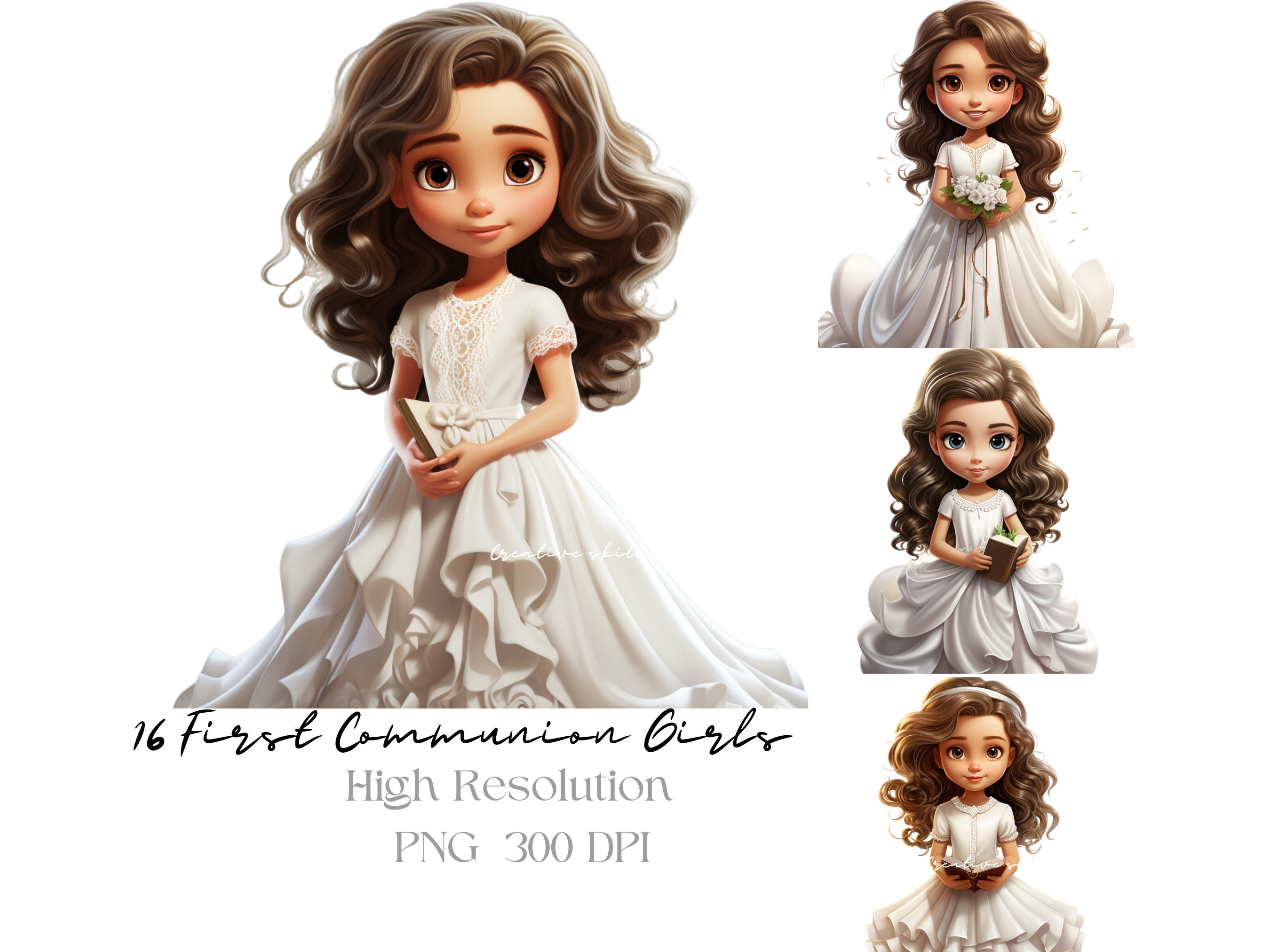 First Communion Girl Clipart, Religious PNG Bundle (digital Download ...