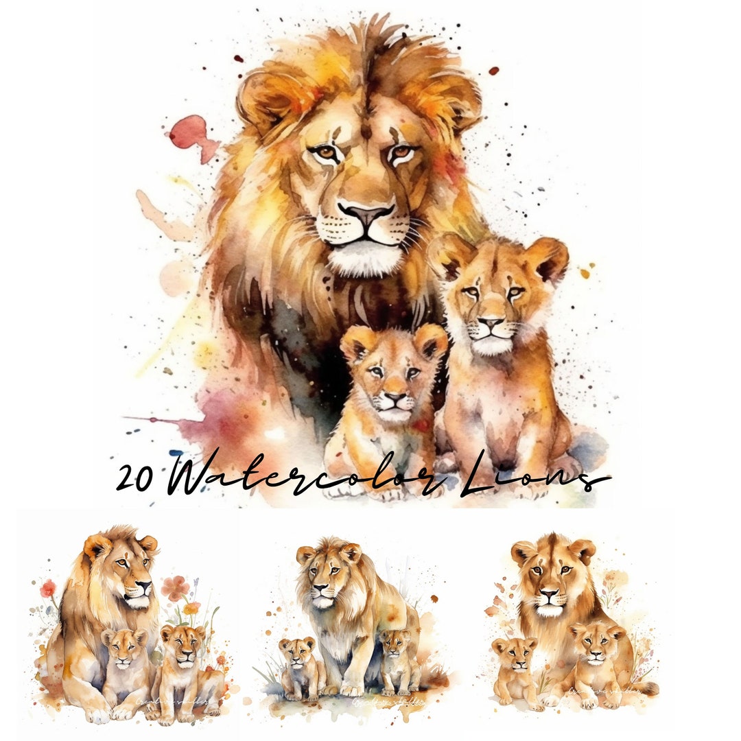 Watercolor Lion Clipart Safari Animal Art 20 High Quality JPG Digital ...