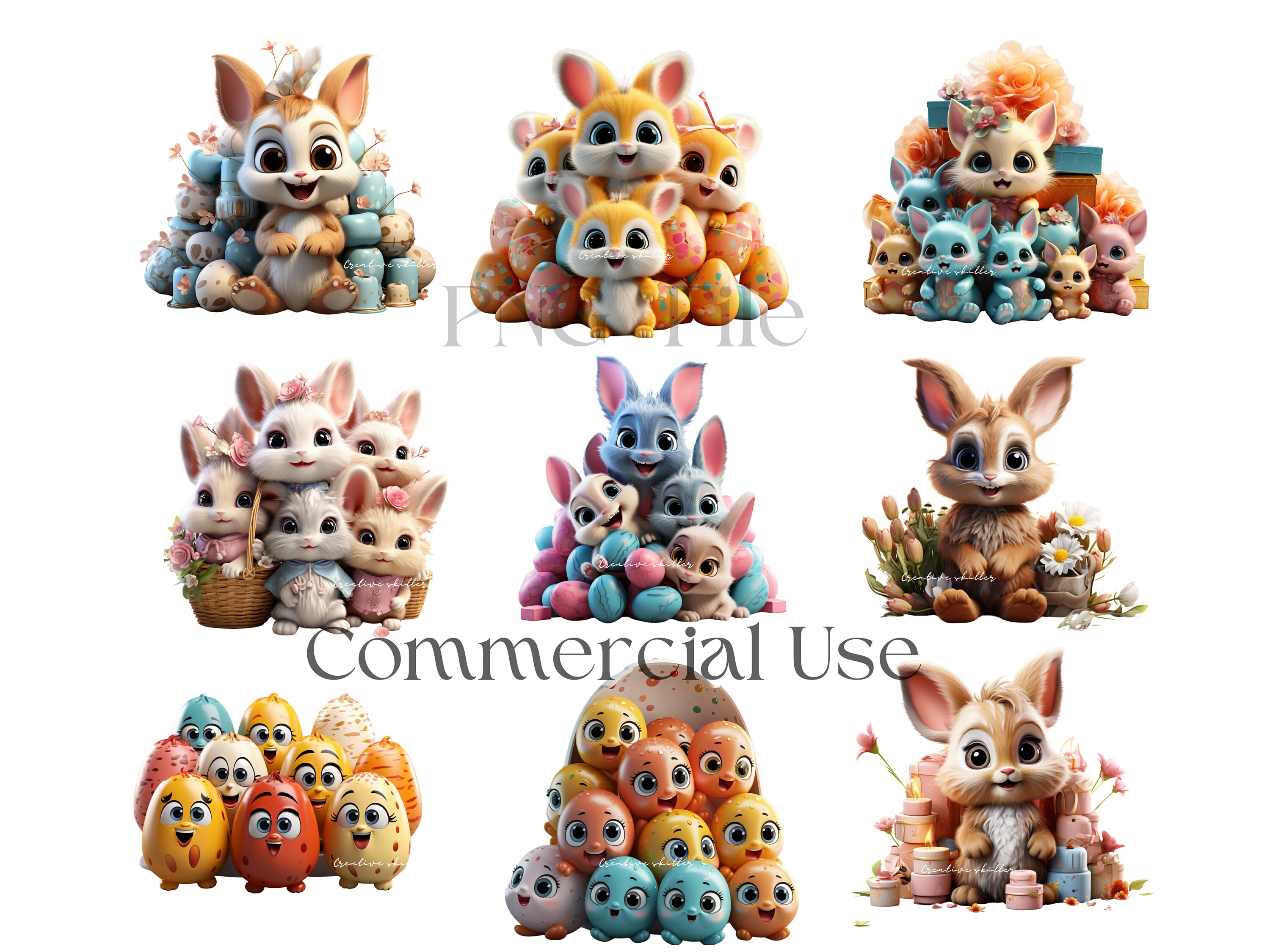 Easter Bunny Clipart, Rabbit Clipart, Printable Watercolor Clipart, 24 ...