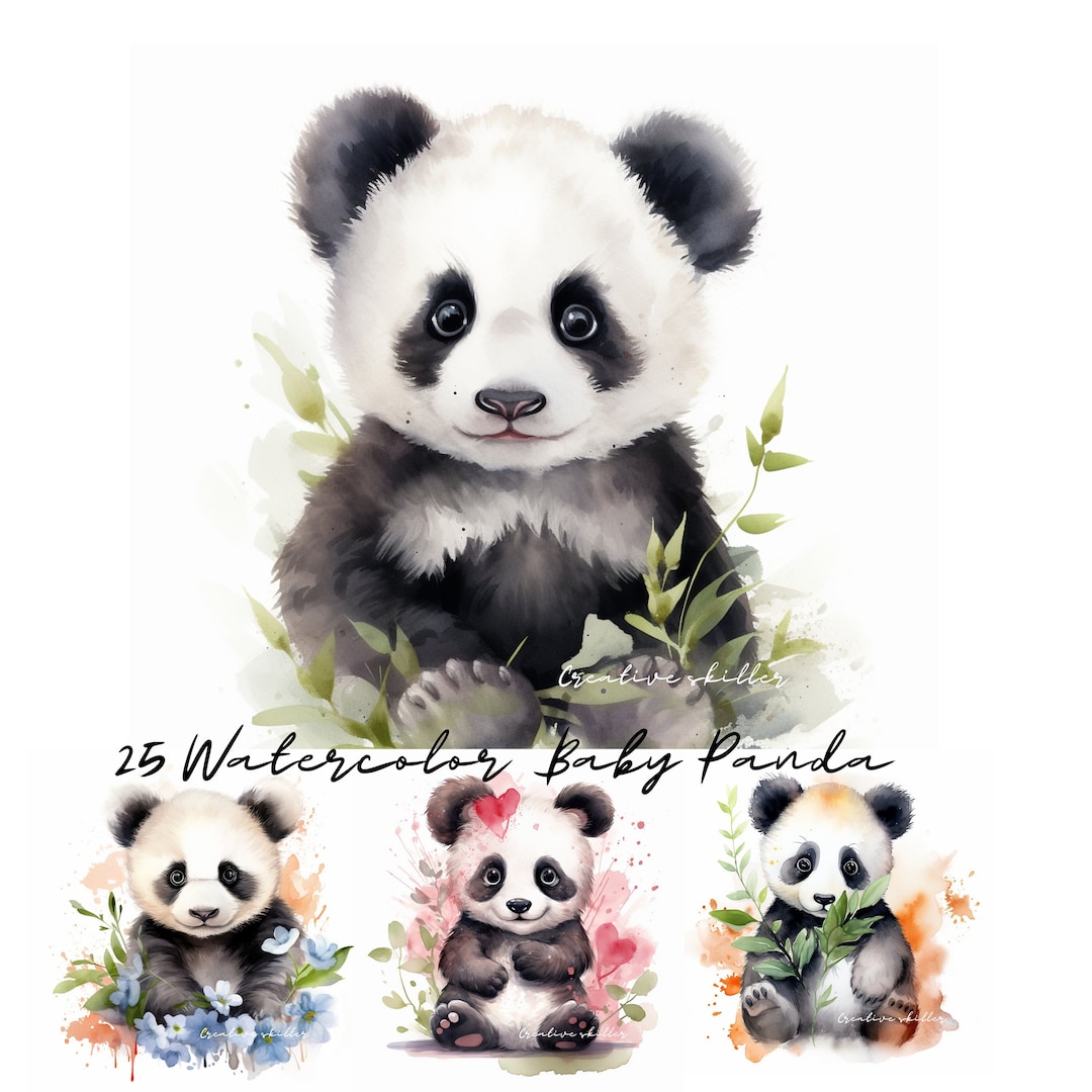 Watercolor Cute Baby Panda Clipart , Jpgs Baby Panda, Digital Download ...