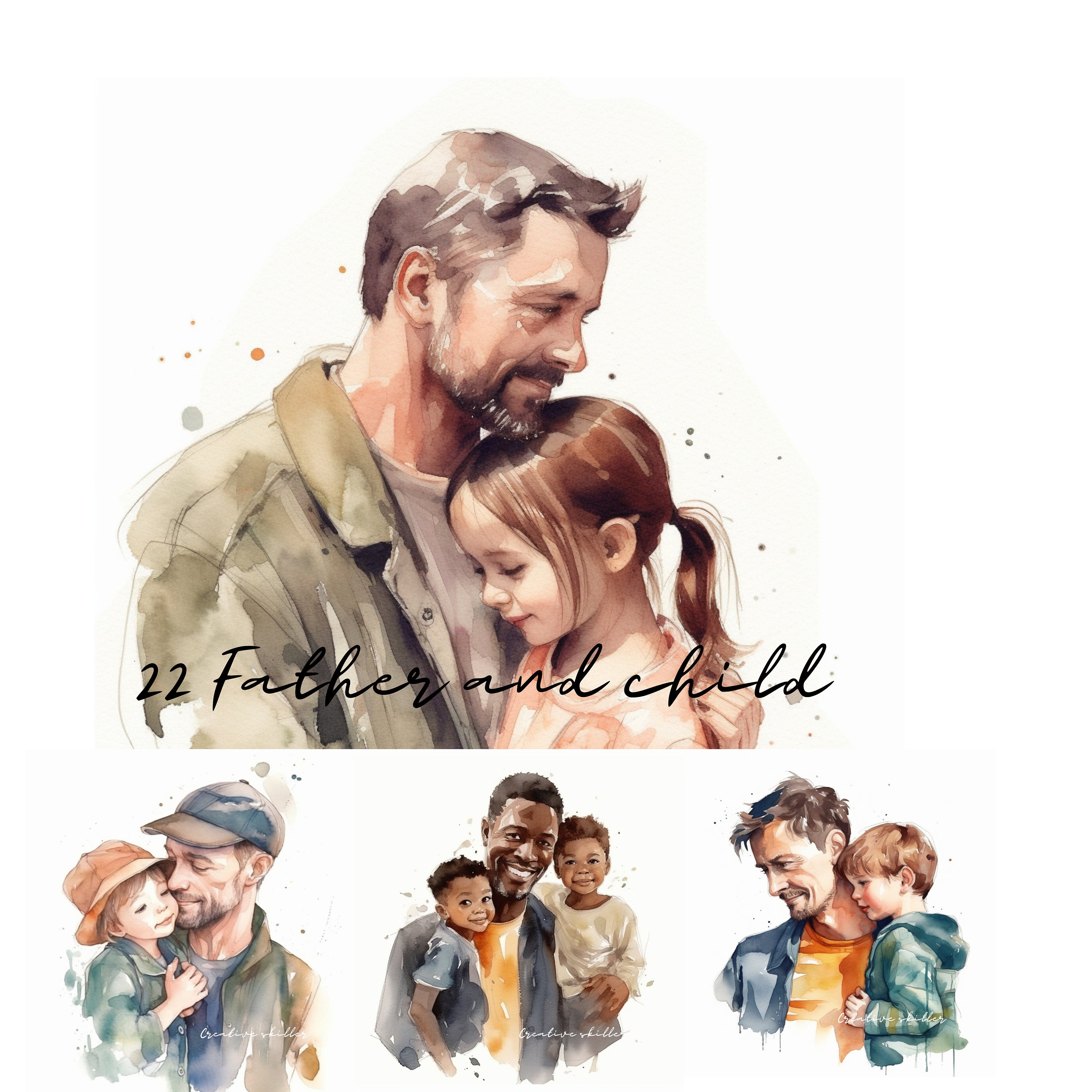 Father and Child Watercolor Clipart Set – Commercial Illustration ...