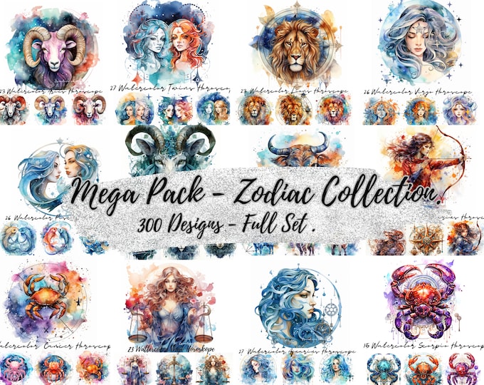 12 Zodiac Sign Clipart Bundle Zodiac JPG Images for Commercial Use Wall ...
