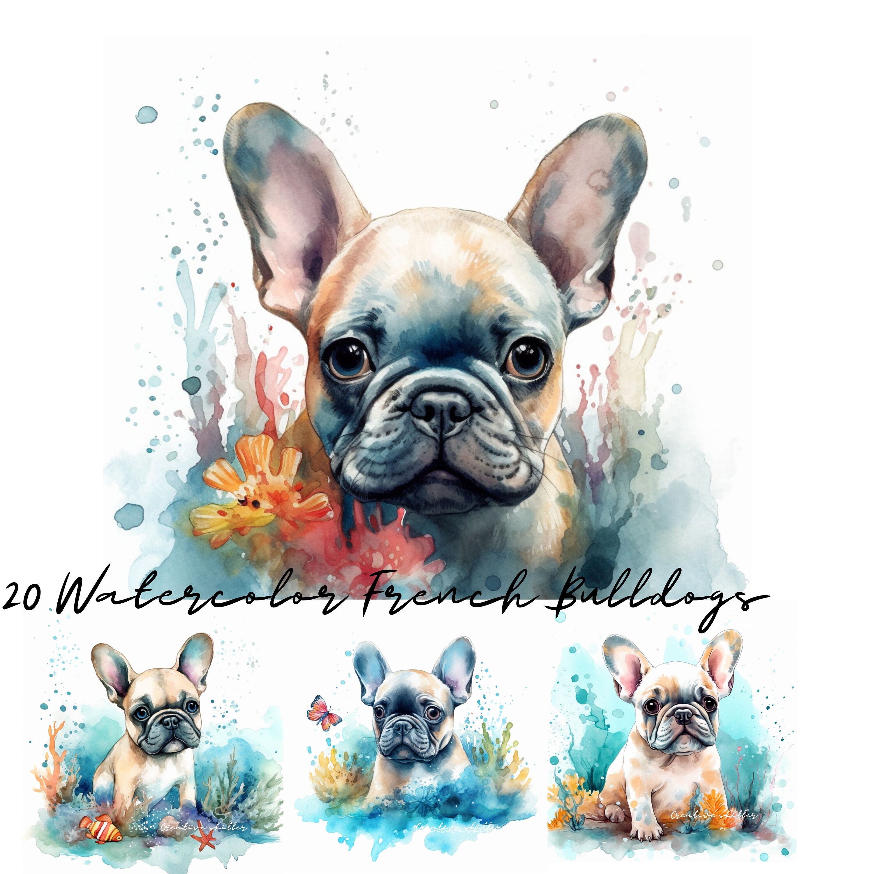 Watercolor French Bulldog Clipart Cute Frenchie Dogs and - Etsy