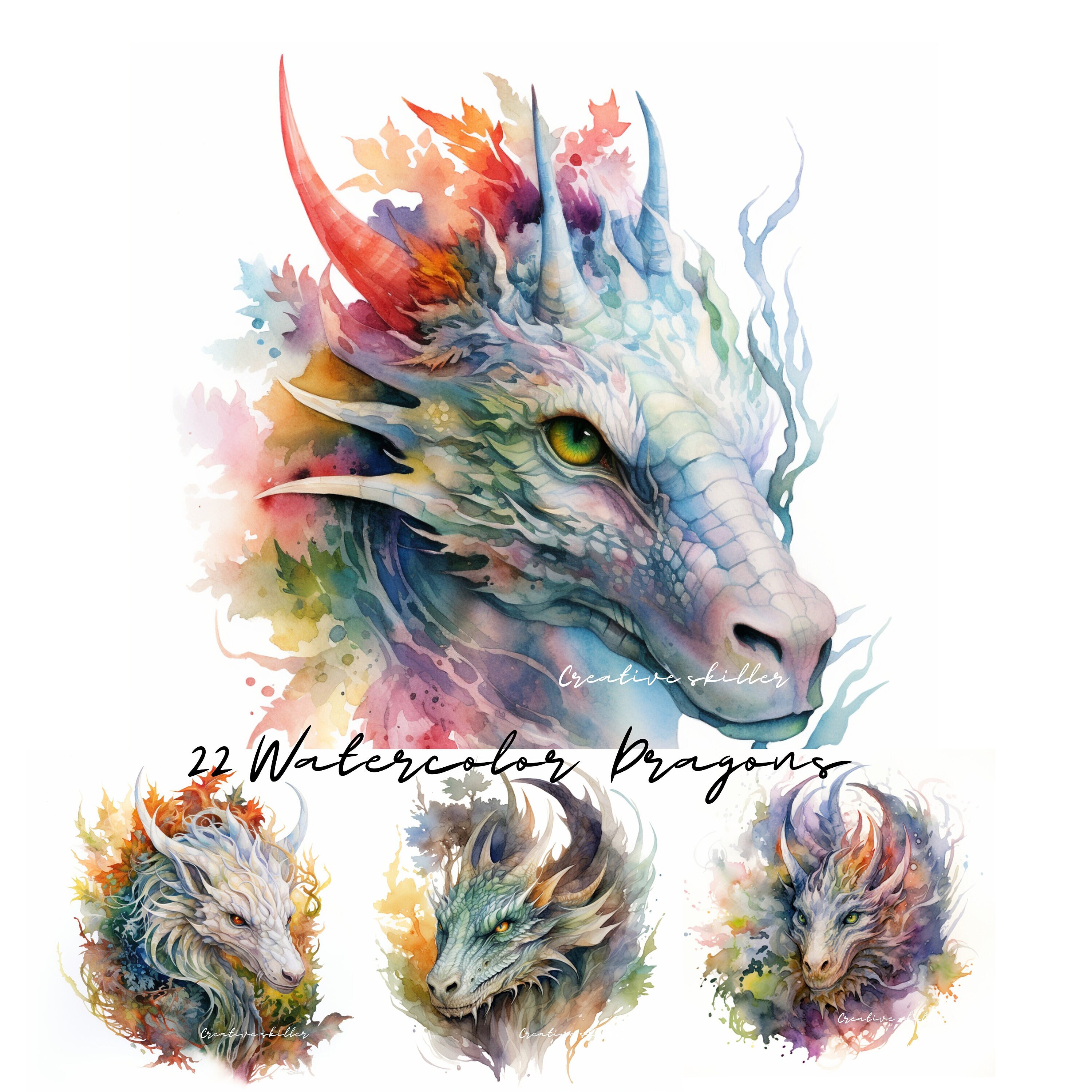 Elemental Dragons Watercolor Clipart Bundle 22 Magical Fairytale ...