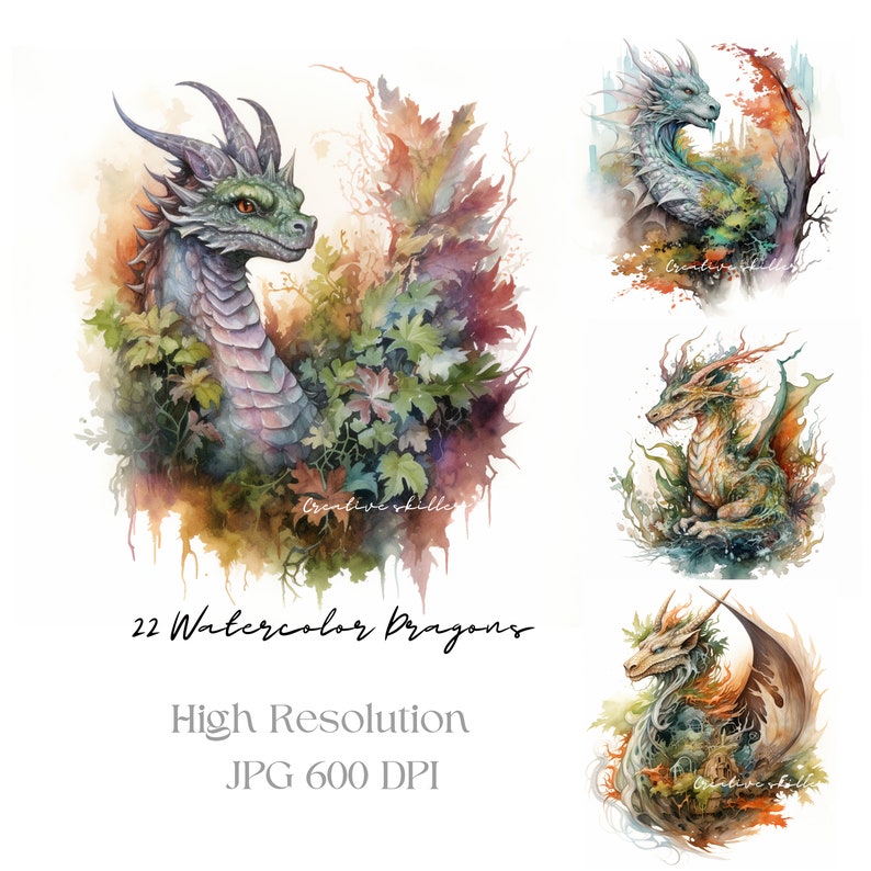 Elemental Dragons Watercolor Clipart Bundle 22 Magical Fairytale ...