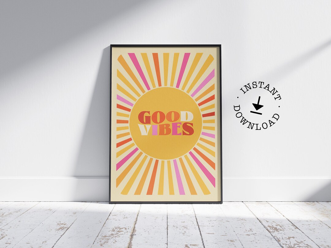 Good Vibes Retro Starburst Poster 60s 70s Vintage Inspirational Quote ...