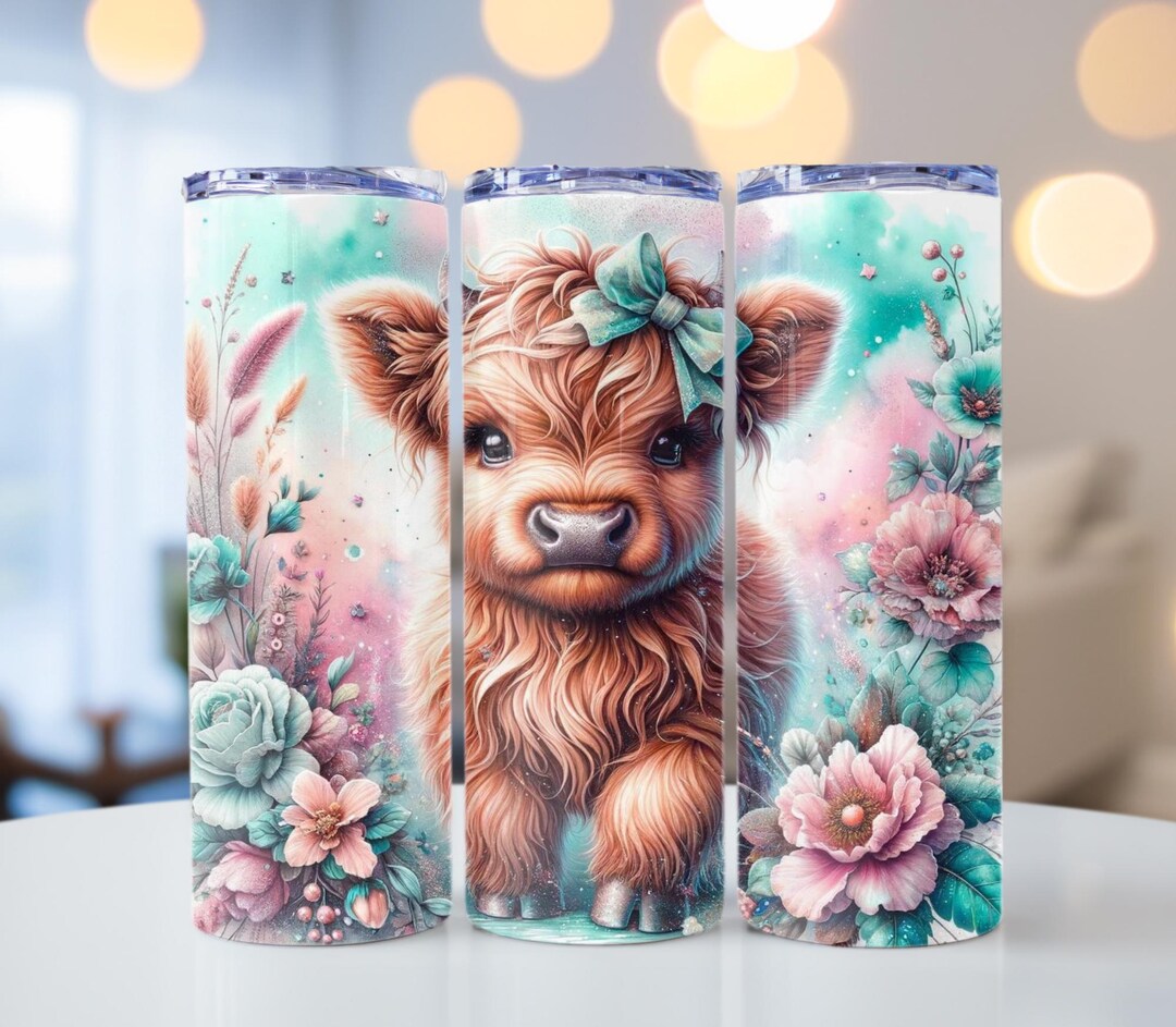 Highland Cow With Turquoise Bow Tumbler - Etsy