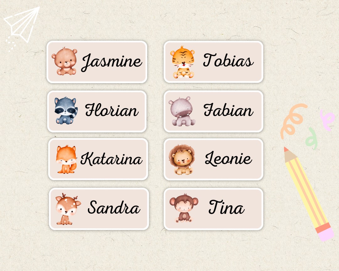 Name Stickers Name Sticker Animals Individual Stickers for - Etsy