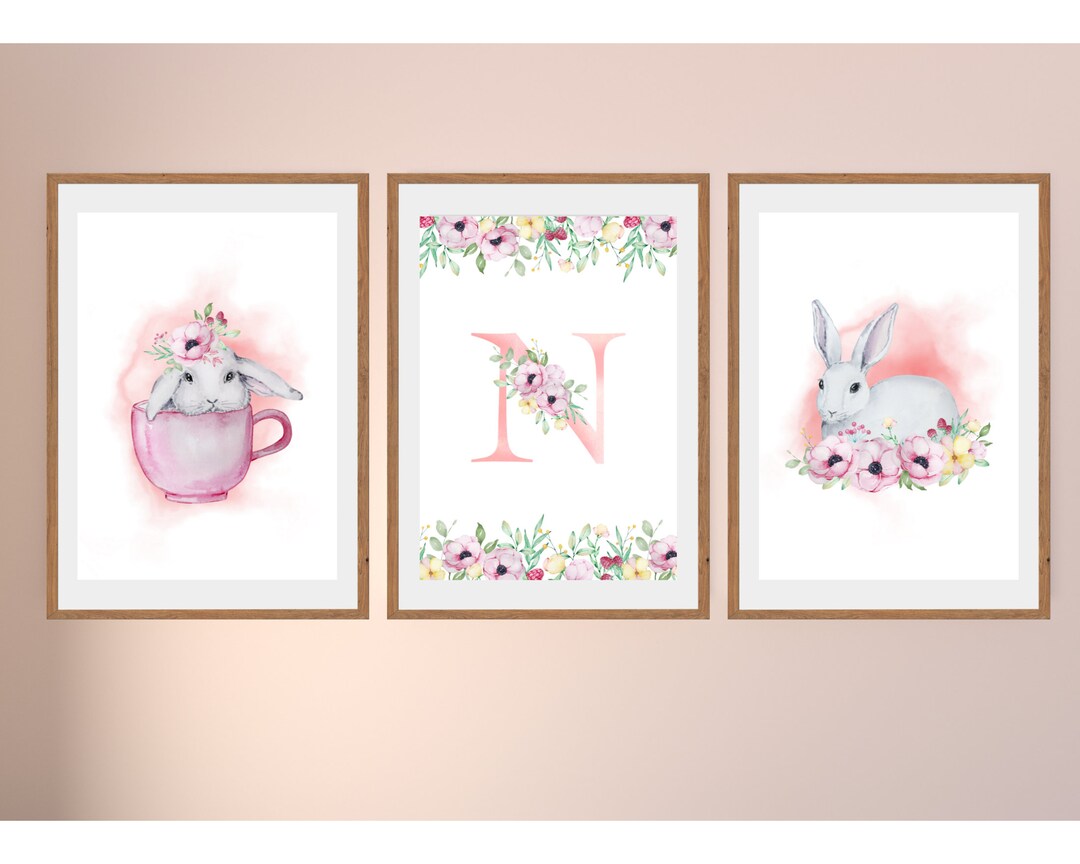 Poster Set Rabbit Initial Letter Child's Name Poster Set Pink Children ...
