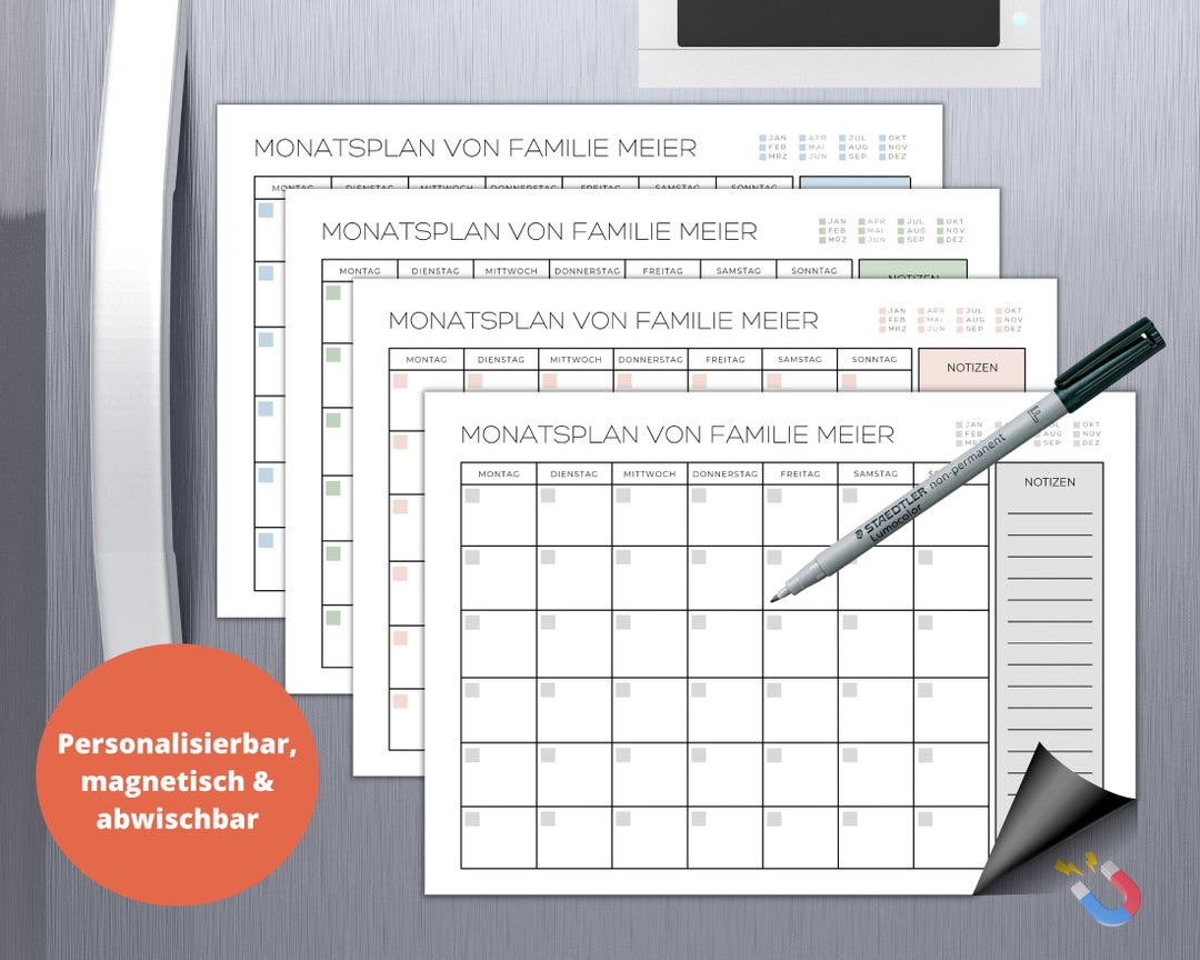 Magnetic and Wipeable Monthly Calendar Including Foil Pen - Etsy