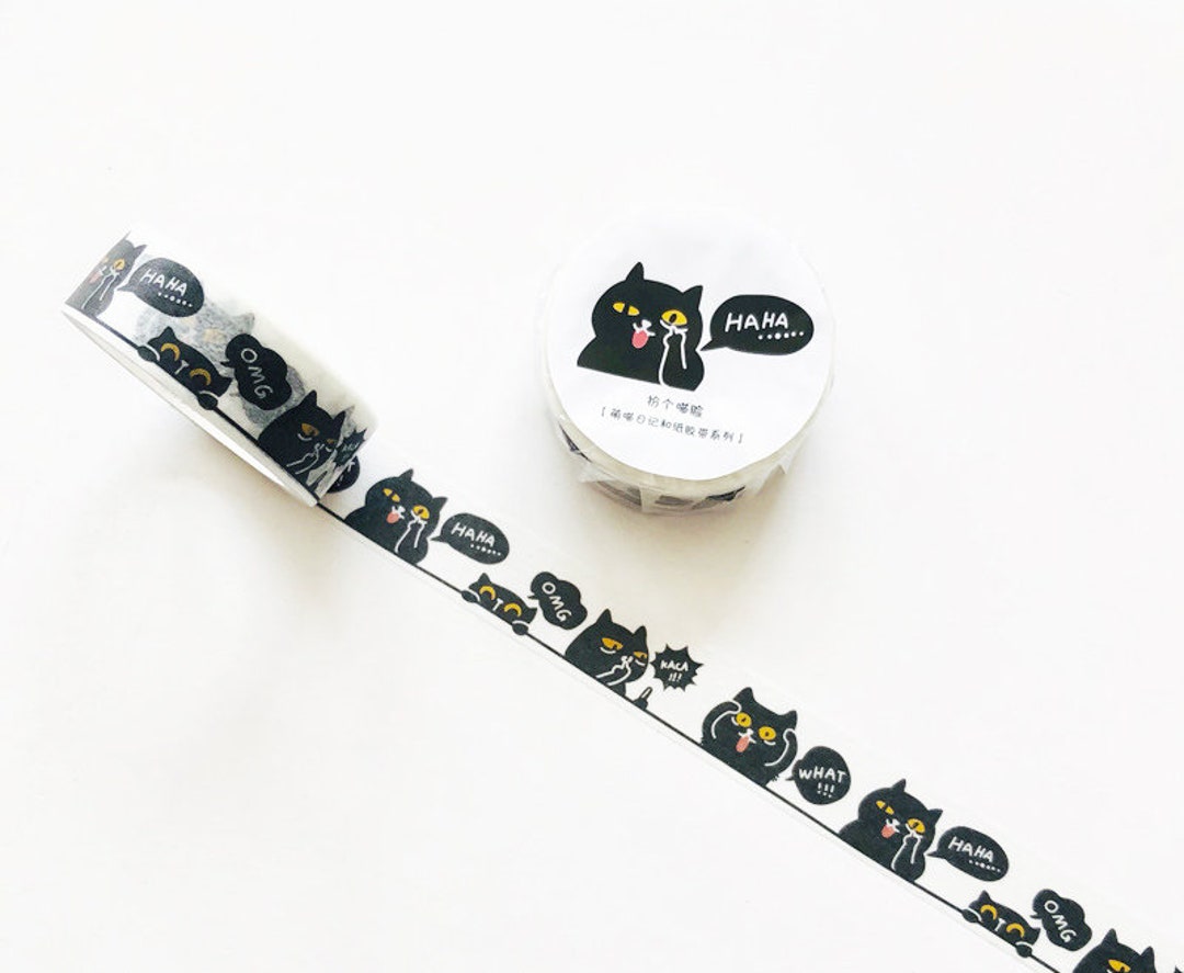 Cute Black Cats Washi Tape - Kawaii Cartoon Designs - 5m Length, Single ...
