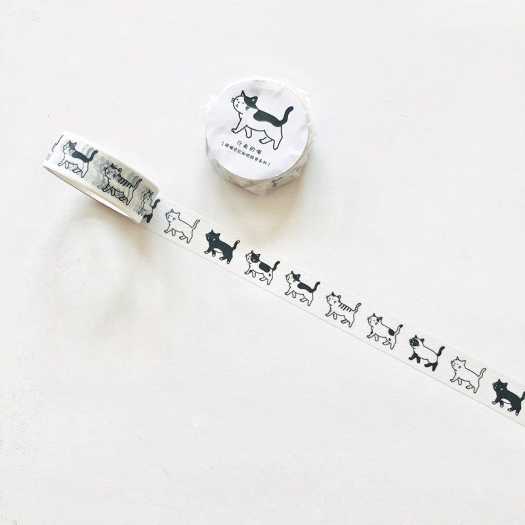 Cute Walking Cats Washi Tape - Kawaii Cartoon Design - 5m Length Single ...