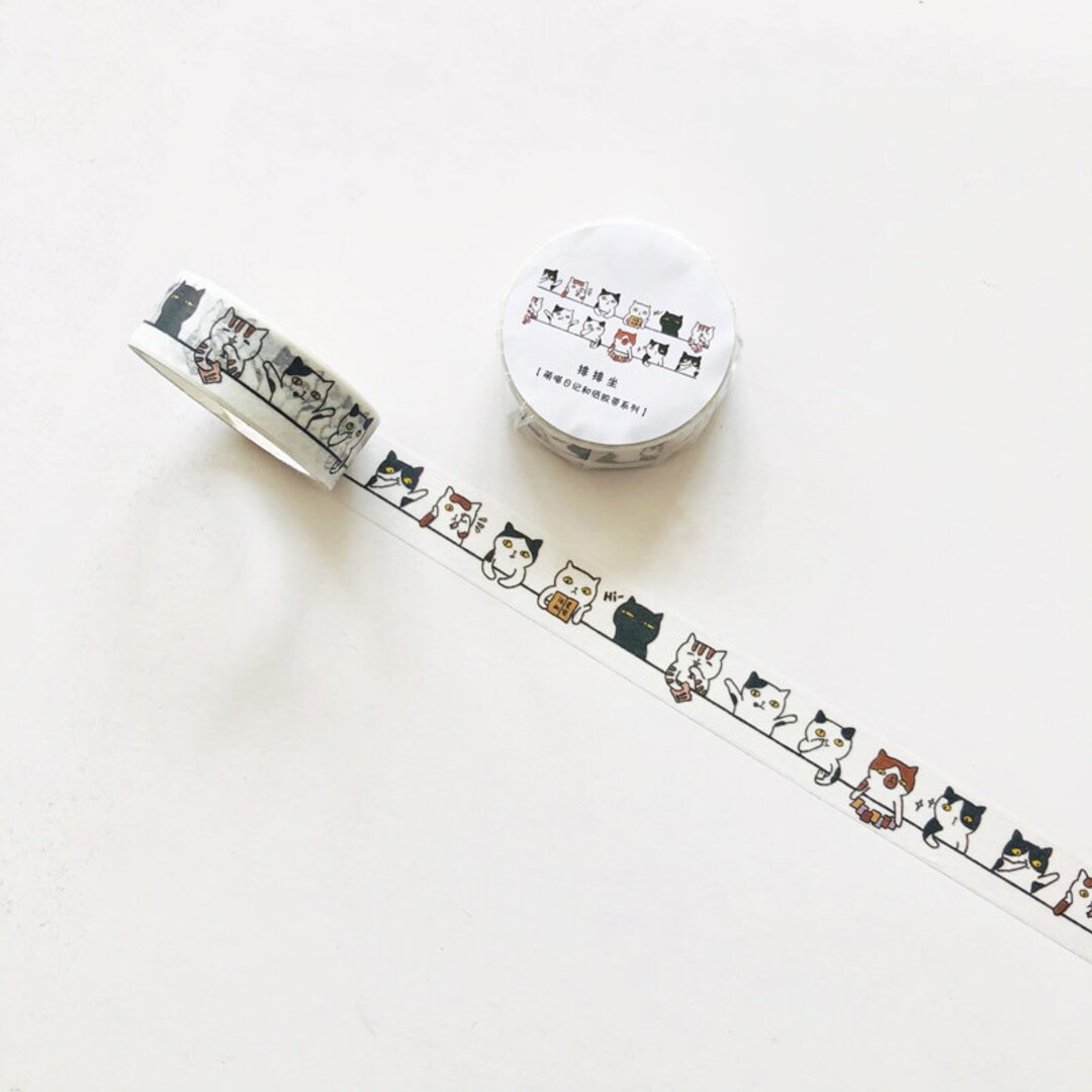 Cute Cats Washi Tape - Kawaii Cartoon, 5m Length, Single-sided ...