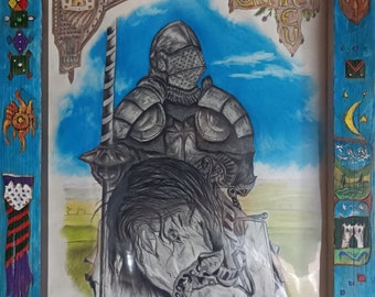 Drawing Medieval Portrait Line Soldier Maceman - Etsy