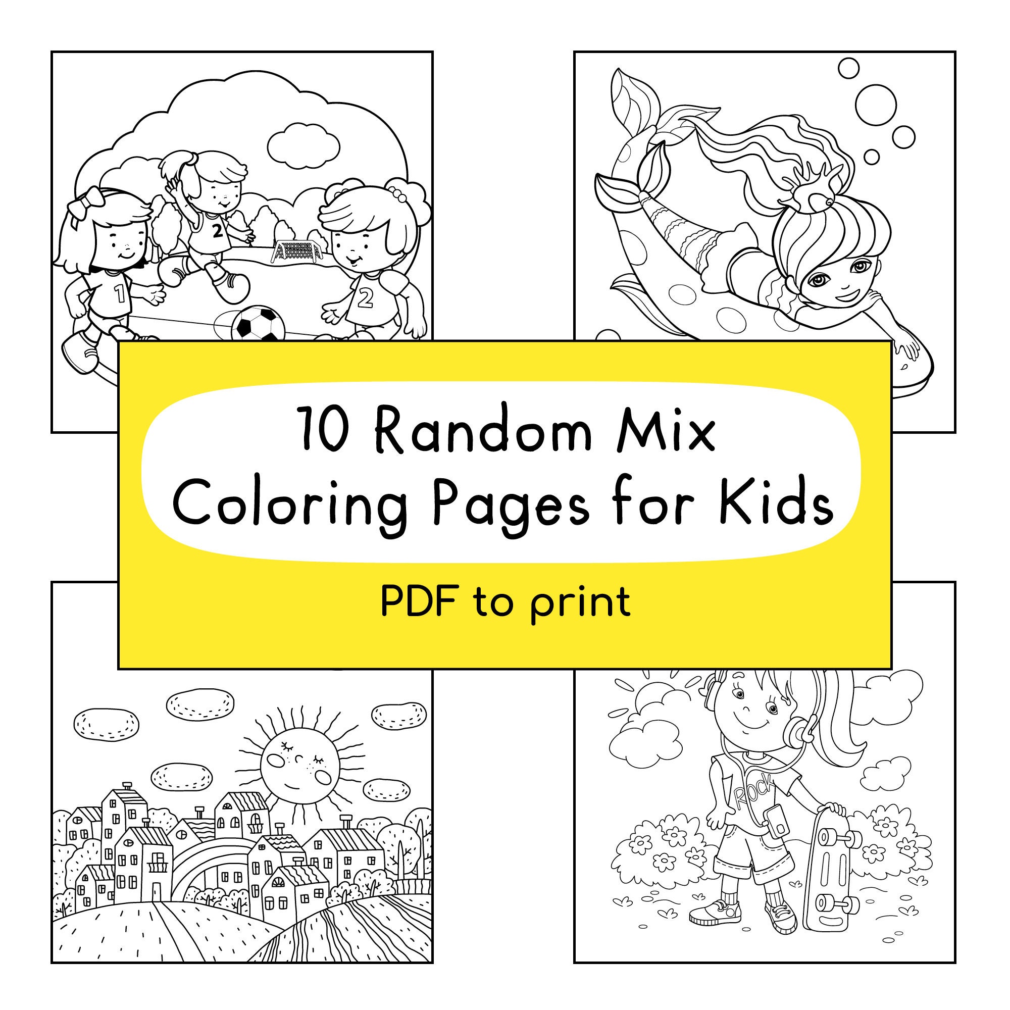 10 Random Mix Coloring Page for Kids Coloring Pages - Etsy UK
