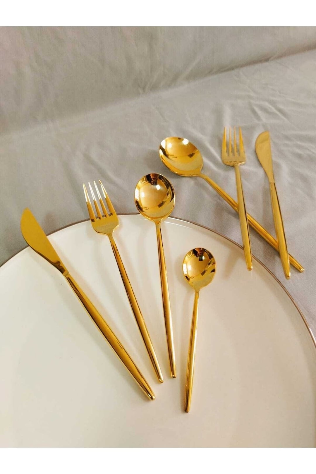 Personalized Cutlery 24K GOLD Shiny Stainless Steel Cutlery Set, 84 ...