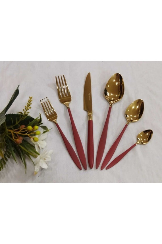 Red Cutlery Set Dinner 36 Pieces Set Tableware Red Cutlery - Etsy