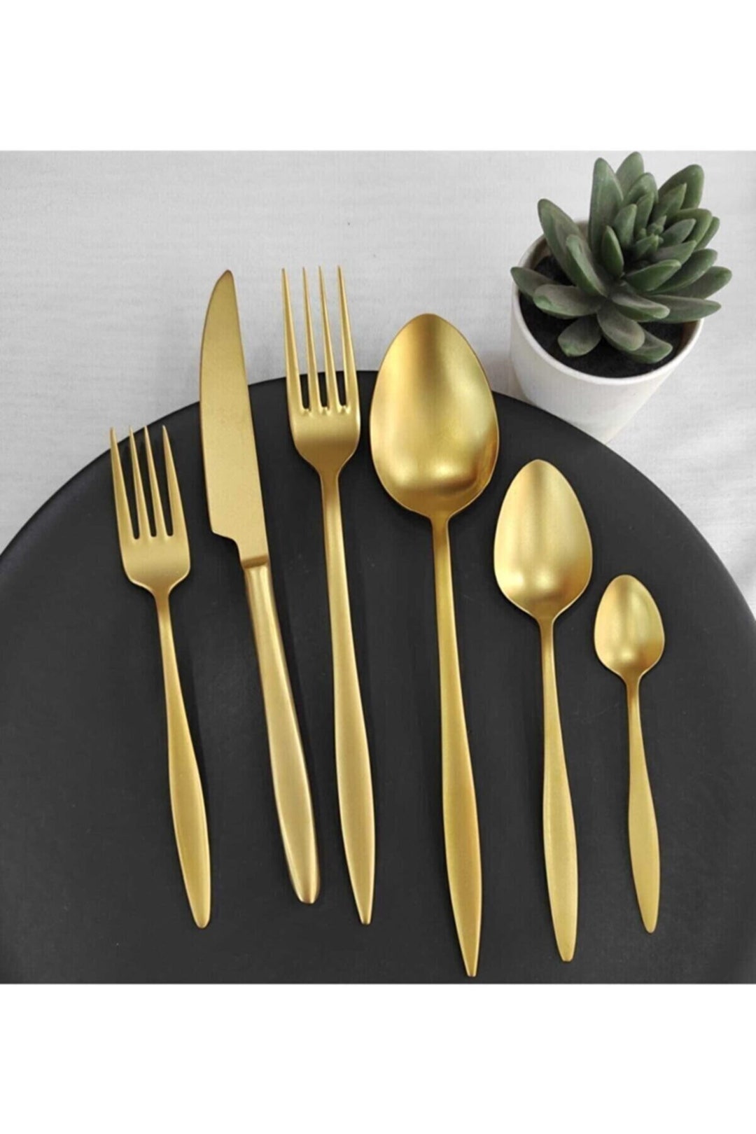 Personalized Matte Gold Cutlery Set 6 Pieces, Tableware Gold Cutlery ...