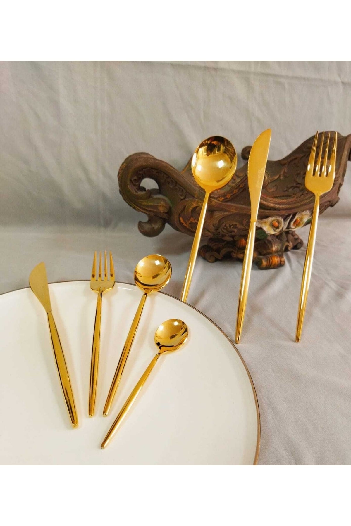 Personalized Cutlery 24K GOLD Shiny Stainless Steel Cutlery Set, 84 ...