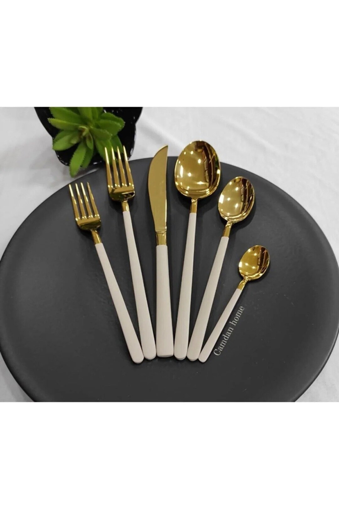 Beige Gold Titanium Cutlery Set, Shiny Stainless Steel Cutlery Set, 36 ...