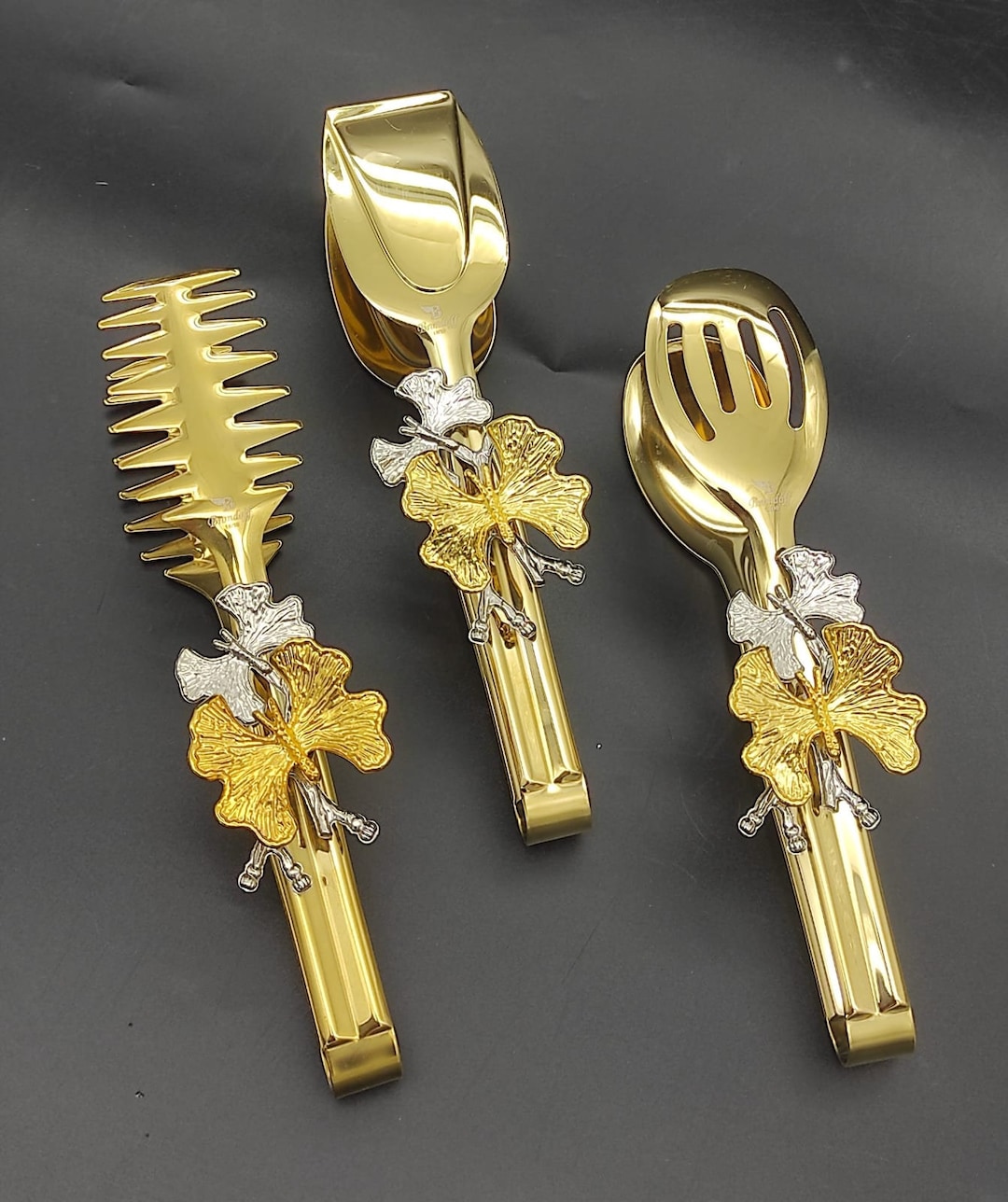 Titanium Gold Decorated Salad Servers, Gold Dinner Servers ...