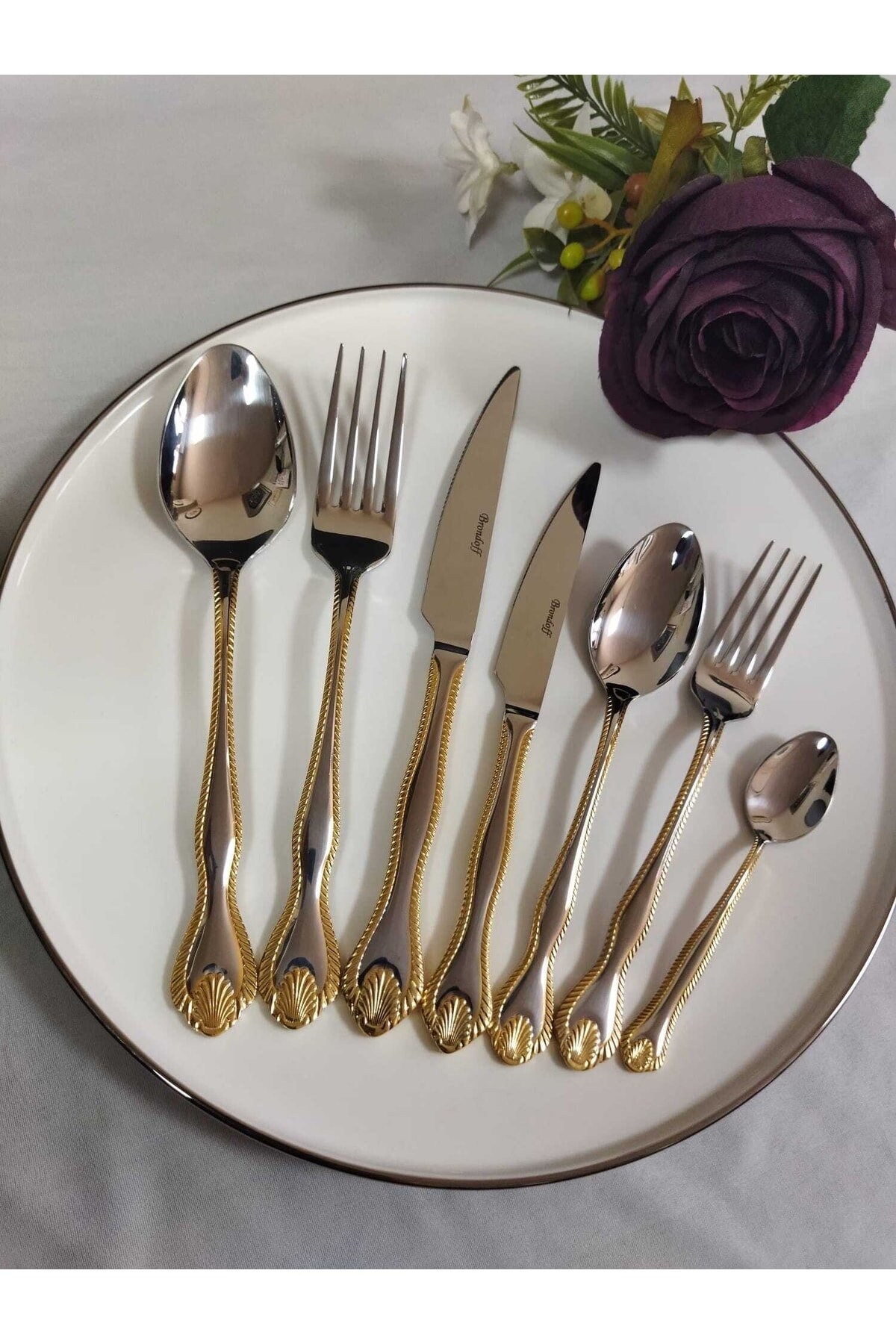 Silver Cutlery 24K GOLD Stainless Steel Cutlery Set, 84 Gold Pieces Set ...