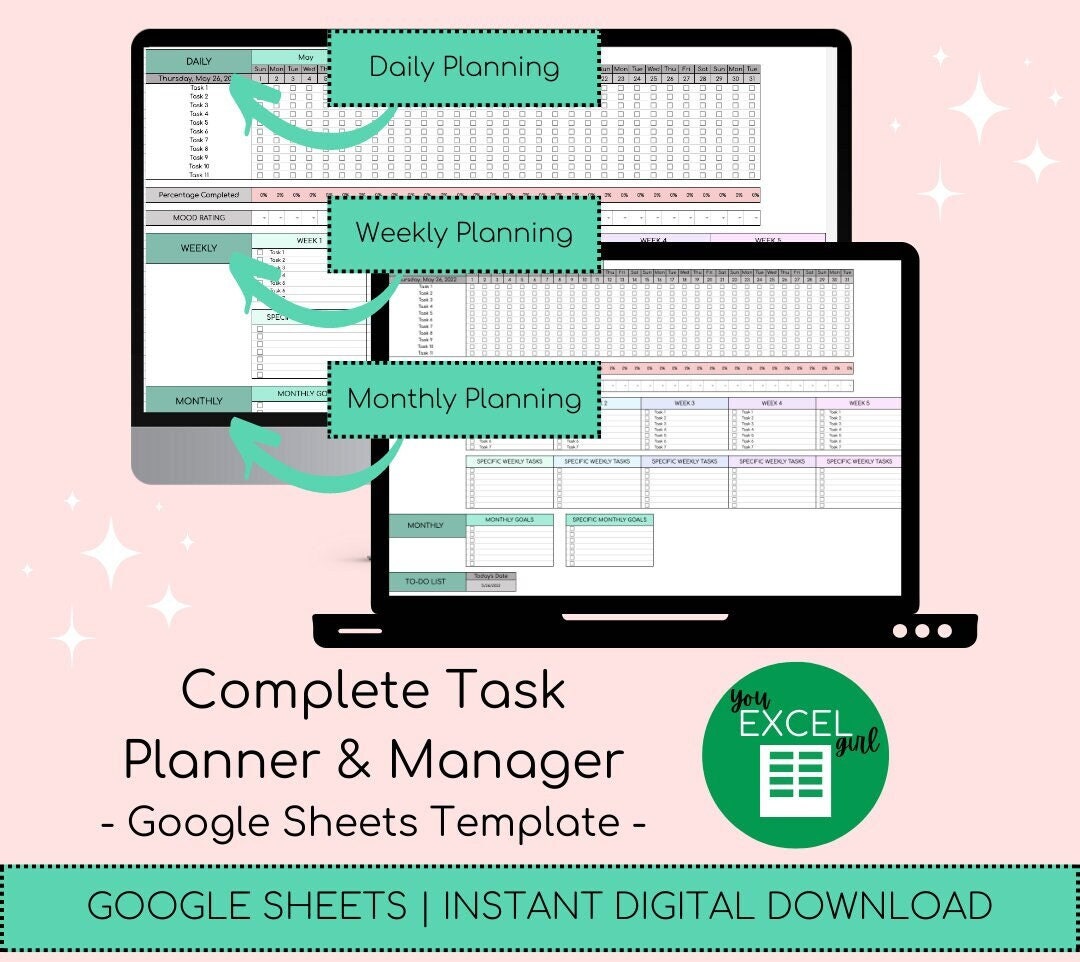 Complete Task Planner & Manager Google Sheets Template - Etsy