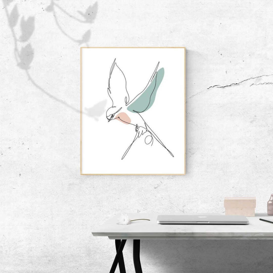 SINGLE LINE DRAWING, Flying Bird Wall Art, Downloadable Bird Sketch ...