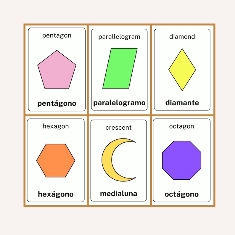 Spanish English Shapes Flashcards: Bilingual Learning (PDF) - Etsy