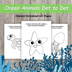 Ocean Animals Dot to Dot Printables, Cute Animals Connect Dots Coloring ...