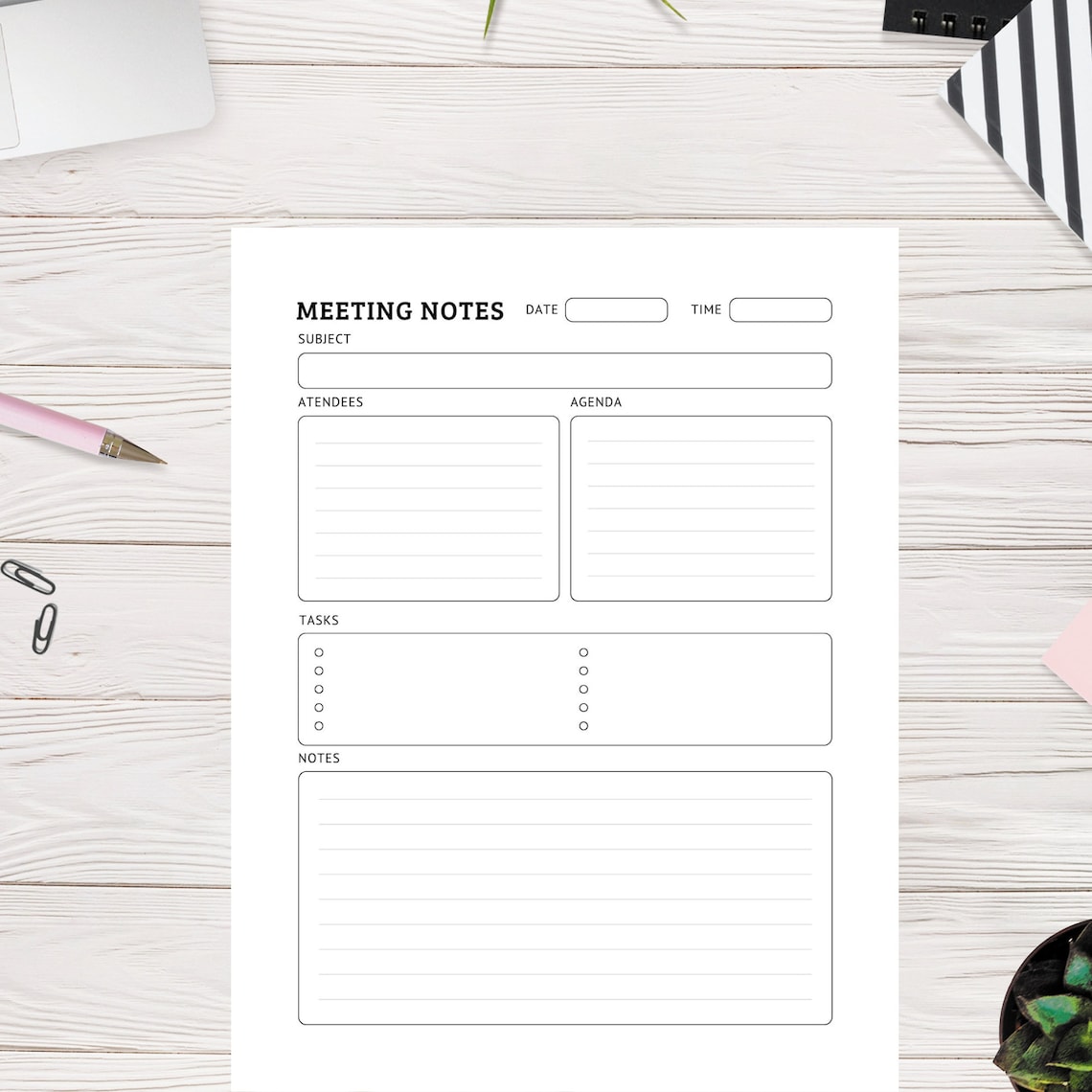 Meeting Notes Printable Template, Productivity Canva Template, Meeting ...