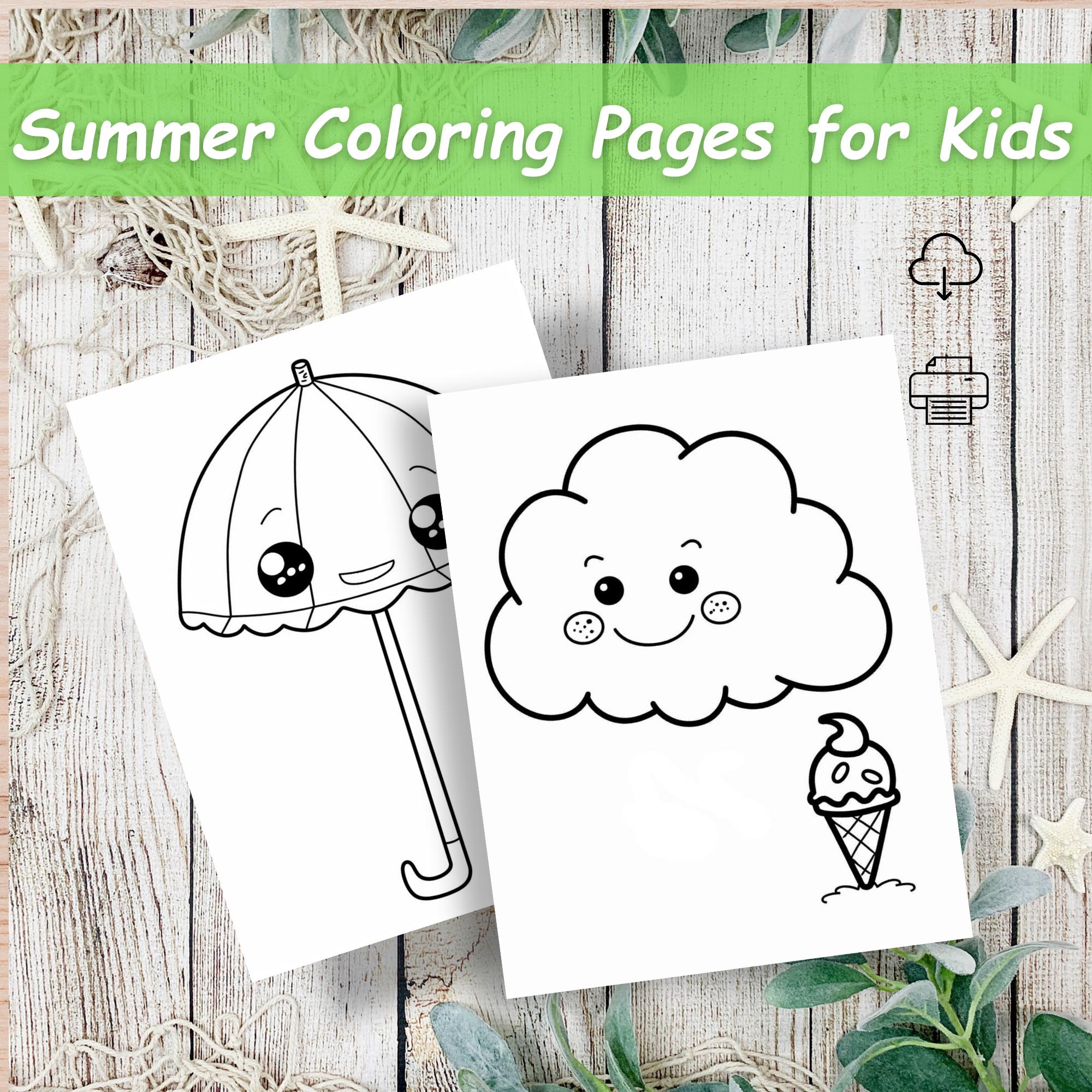 60+ Summer Coloring Pages for Kids, Kawaii Beach Theme (PDF Download - Etsy