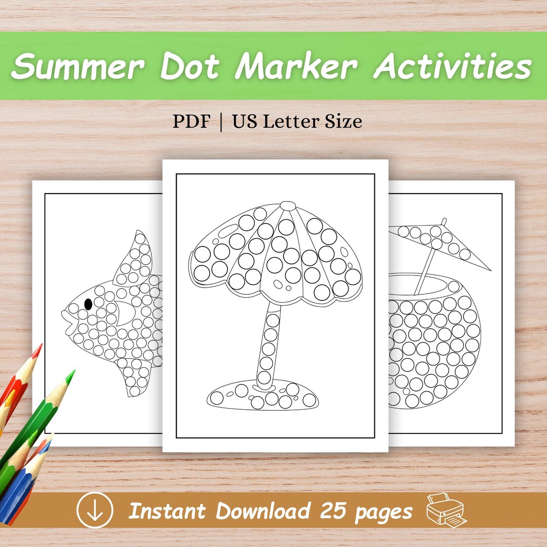 Summer Dot Marker Coloring Pages, Preschool Fine Motor Activity (PDF ...