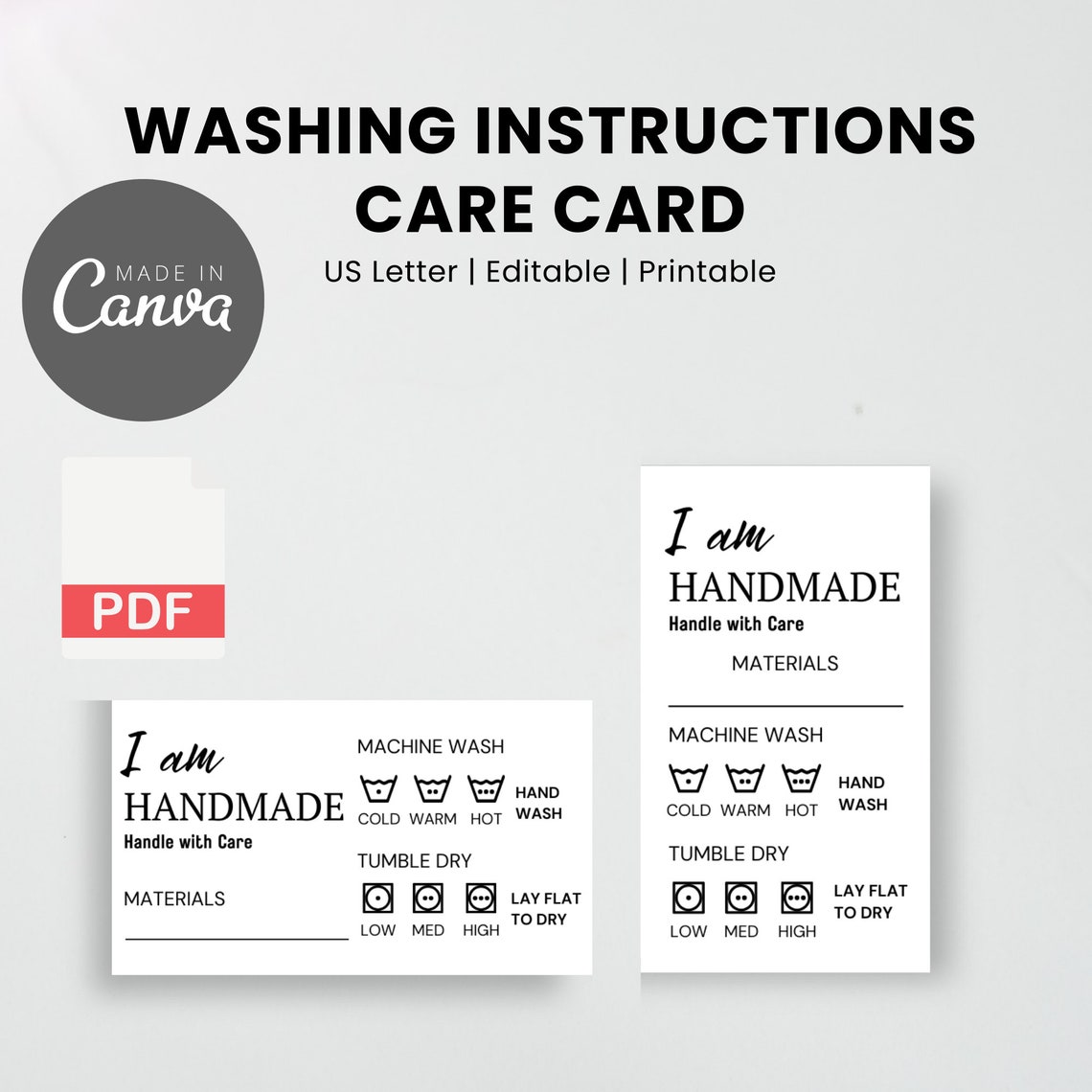 Printable Garment Care Card Template: Washing Instruction Labels (canva ...