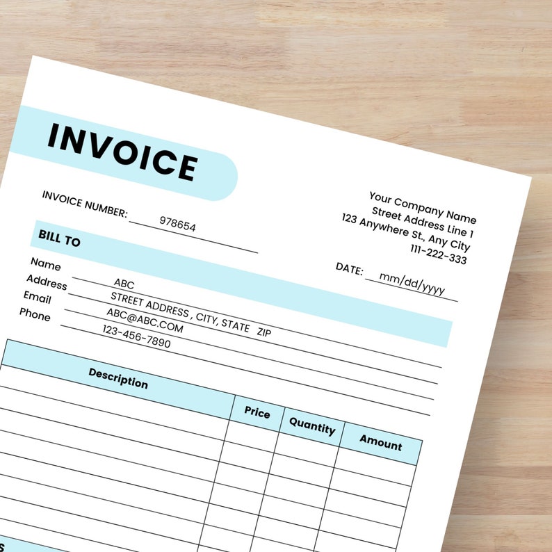 Custom Business Invoice, Editable Invoice Form, PDF Billing Template ...