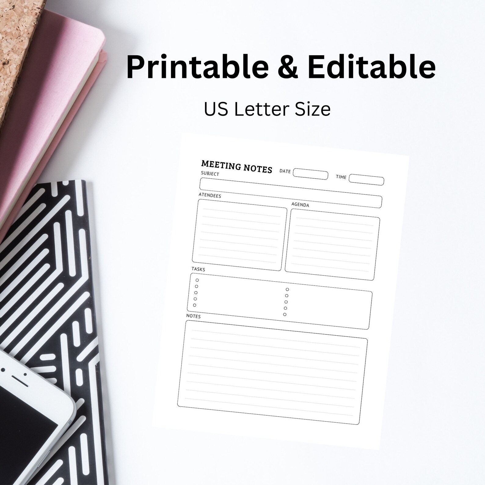 Meeting Notes Printable Template, Productivity Canva Template, Meeting ...