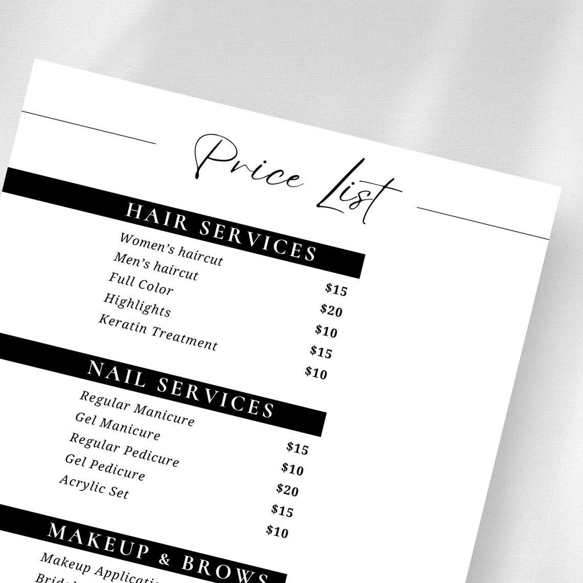 Editable Salon Price List Template: Modern Minimalist Design (PDF) - Etsy